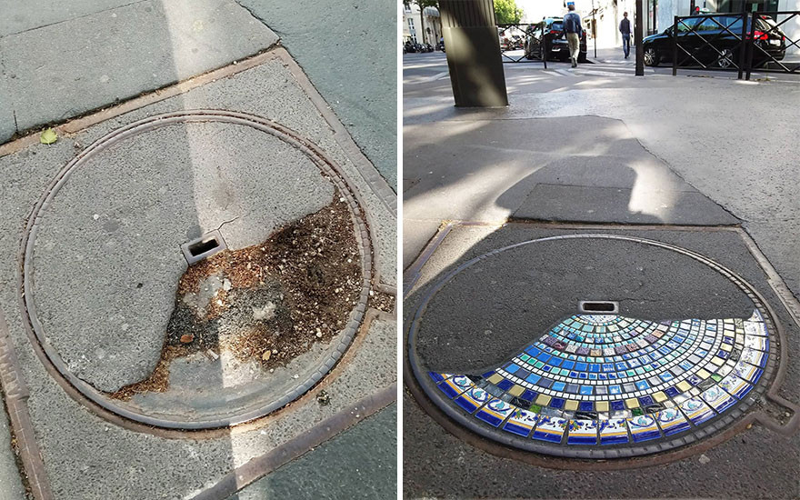 ≡ Humble Street Artist Fills Potholes With Colorful Mosaics Brain Berries